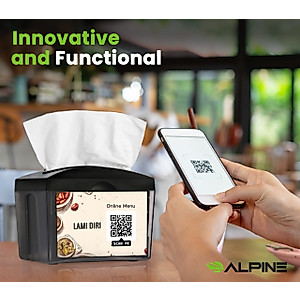Alpine Tabletop Commercial Napkin Dispenser Restaurant Napkin Holder for Easy Access to Interfold Napkins from Both Sides with an Insert Marketing Space for Restaurants, Cafeterias, Food Trucks, Club