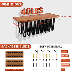 Yebicola Wood Floating Bookshelves Set of 2 - Double Storage Unique Wall Bookshelf - Floating Book Shelves for Wall - Suitable for Living Room, Bedroom, Office - Log Color - 16D X 6.7W Inch