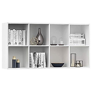 Natulvd Wooden Open Shelf Bookcase - 4 Tier Floorstanding CD/DVD Display Cabinet Rack with 8 Cube Storage, Horizontal and Vertical Adjustable, for Home Office Apartment - White