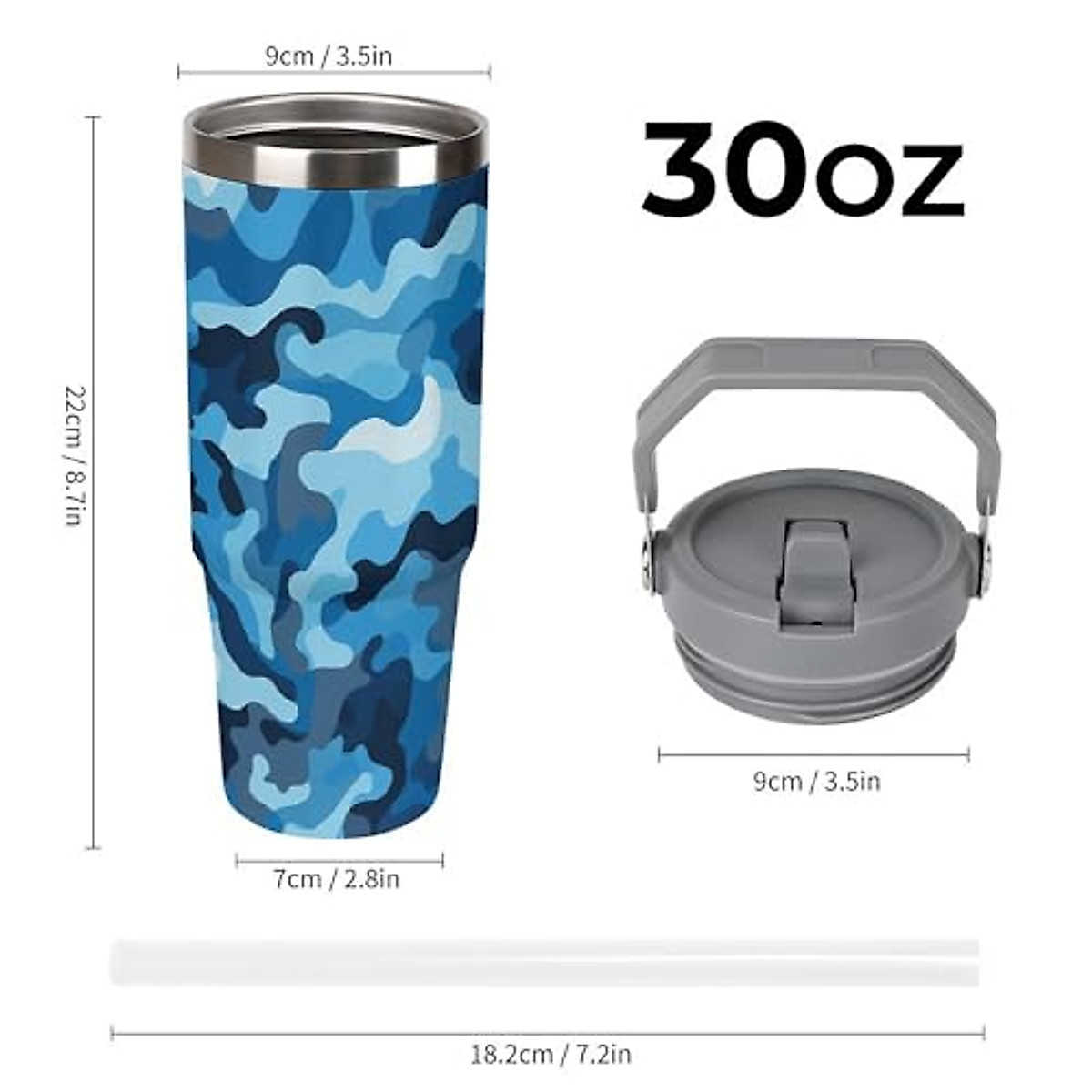 WITHSBKK 30oz Car Cup Blue Camouflage Pattern Printed with Portable, Stainless Steel Travel Mug, Vacuum Insulated Tumbler And Straw, Leakproof for Car & Outdoor, UV Printed Design