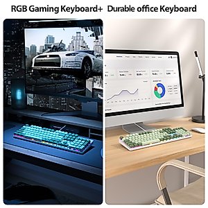 Fogruaden Full Size Mechanical Keyboard, Green Matcha Keyboard, Wired USB 104 Keys RGB Backlit Gaming Keyboard with Number Pad, Red Switches, NKRO Mechanical Keyboard for Windows Laptop PC Gamer