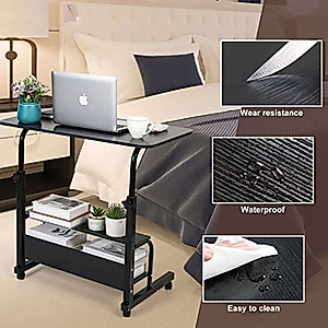 Fawabriyj Home Office Desk Movable Bedroom Adjustable Table Modern Small Study Laptop Computer for Living Room Couch Portable Spaces with Wheels Storage Furniture 31.5x15.7 Black