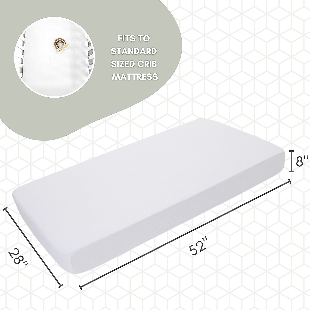 MOZAH Baby Fitted Crib Sheet –100% Organic Cotton Muslin Super Soft Breathable Tailored Snug Fit Solid White for Standard Crib and Toddler Mattresses