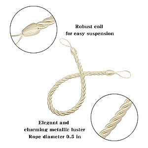BEL AVENIR Curtain Ropes Tiebacks Tie-Backs, Curtain Handmade Holdbacks with 2 Metal Screw Hooks (Beige, 2pack)
