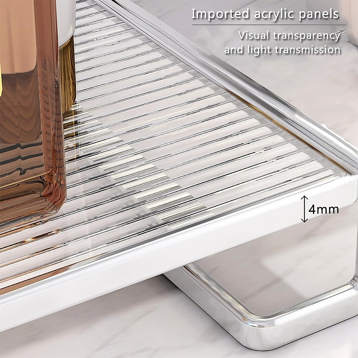 Bathroom Countertop Organizer, 2 Tier Acrylic Tray Vanity Counter Skincare Organizer Shelf, Kitchen Under Sink Standing Rack, for Counter Trays, Perfume, Display, Lotion, Cosmetic (Silver, 2 Layer)