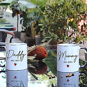 SUUURA-OO Est 2023 New Daddy & Mommy Coffee Mugs Set of 2, First Time Mommy Daddy Gift, Pregnancy Announcement, Prospective Parents Mugs Gift, New Parents Gift, Baby Reveal Mug (Black handle)-55