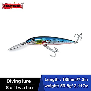 Capt Jay Fishing Deep Diving Fishing Lures Swimbait Sinking Lure Saltwater Trolling Lure (Blue Sardine, 185mm)