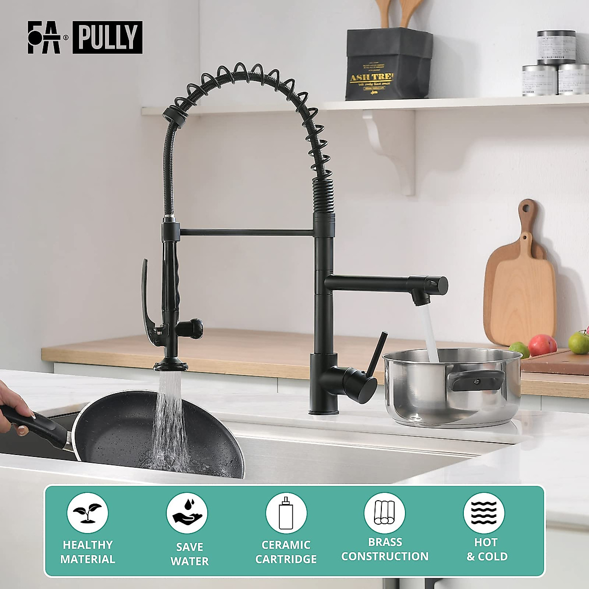 Fapully Black Kitchen Faucet,Commercial Pull Down Kitchen Sink Faucet with Sprayer