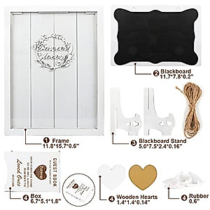 Yeghujar Wedding Guest Book Alternative, 80Pcs Gold & White Wooden Hearts for Guest Book, Pen Sign Drop Wooden Frame and Blackboard, Rustic Guest Book Alternative Wedding Signs Reception Decorations