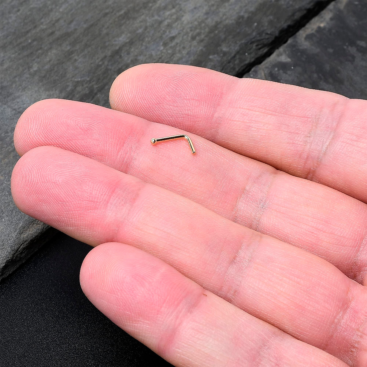 Body Candy 18 Gauge 14k Yellow Gold 1.5mm Ball L-Shaped Nose Ring