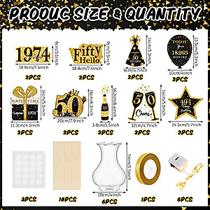 Yeaqee 31 Pcs Sets 50th 60th 70th Birthday Party Decorations Birthday Table Centerpiece Black and Gold Centerpieces for Tables Birthday Sticks Table Toppers with LED Lights Plastic Jar Ribbon(50th)