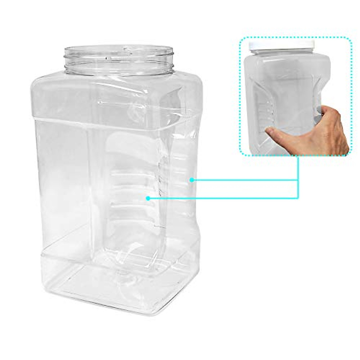 ljdeals 1 Gallon Clear Plastic Storage Containers Grip Jars, Wide Mouth Square Canisters, Pack of 2, BPA Free, Food Safe, Made in USA