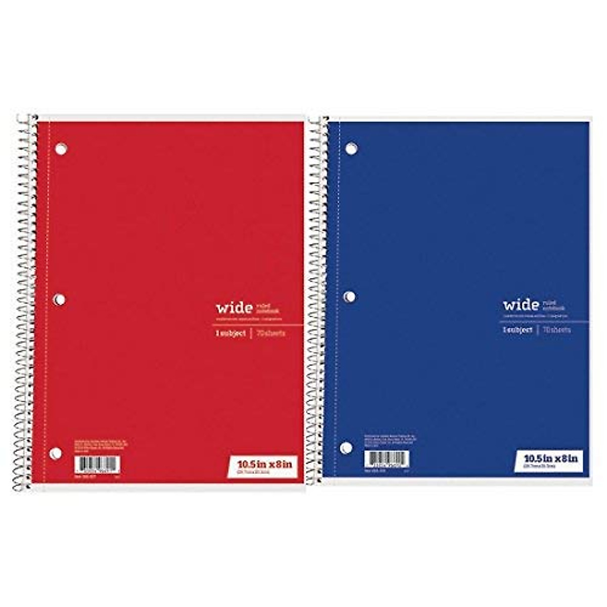 Office Depot Wide Ruled Spiral Notebook 1 Subject 70 Sheets Set of 2 Red and Blue