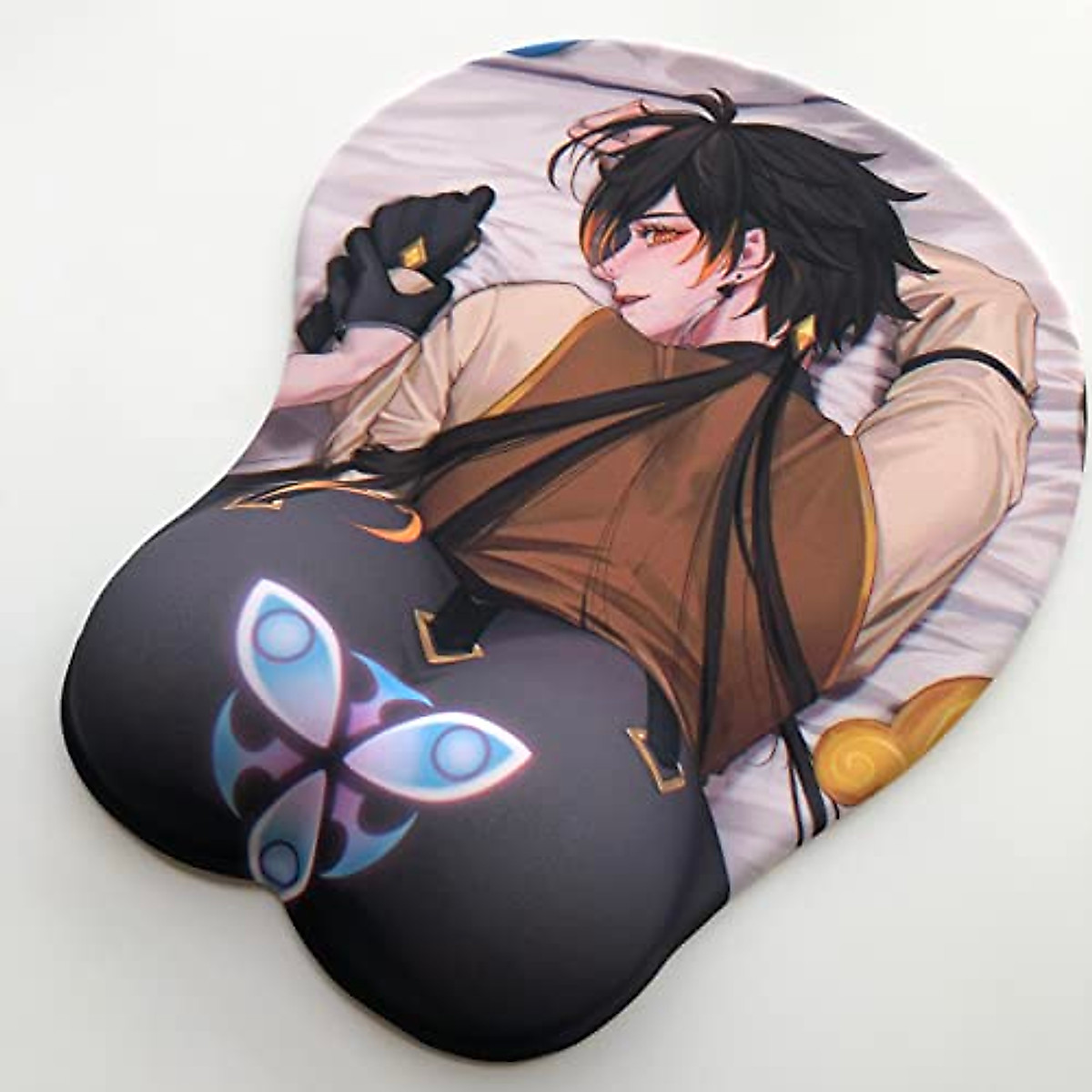 Genshin Mouse Pad Zhongli Silicone Gel Gaming 3D Anime Genshin Impact Mice Pad with Wrist Rest Support Play mat (Pink)