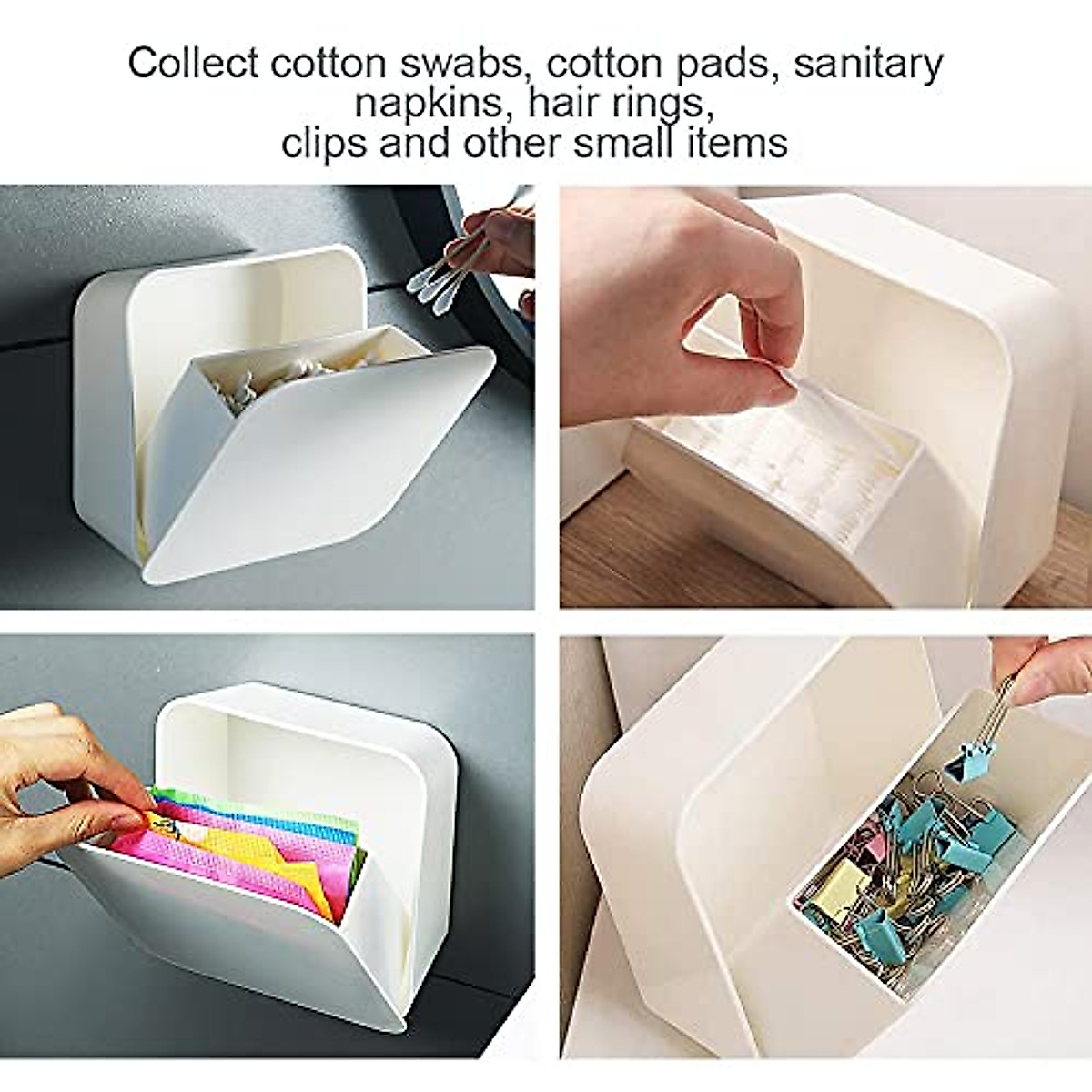 Holder Wall Mount, Cotton Swab Storage Box, for Cotton Balls, Cotton Swabs, Q-Tips, Cotton Rounds, Makeup Pads Storage Canister, for Bathroom, Bedroom, White