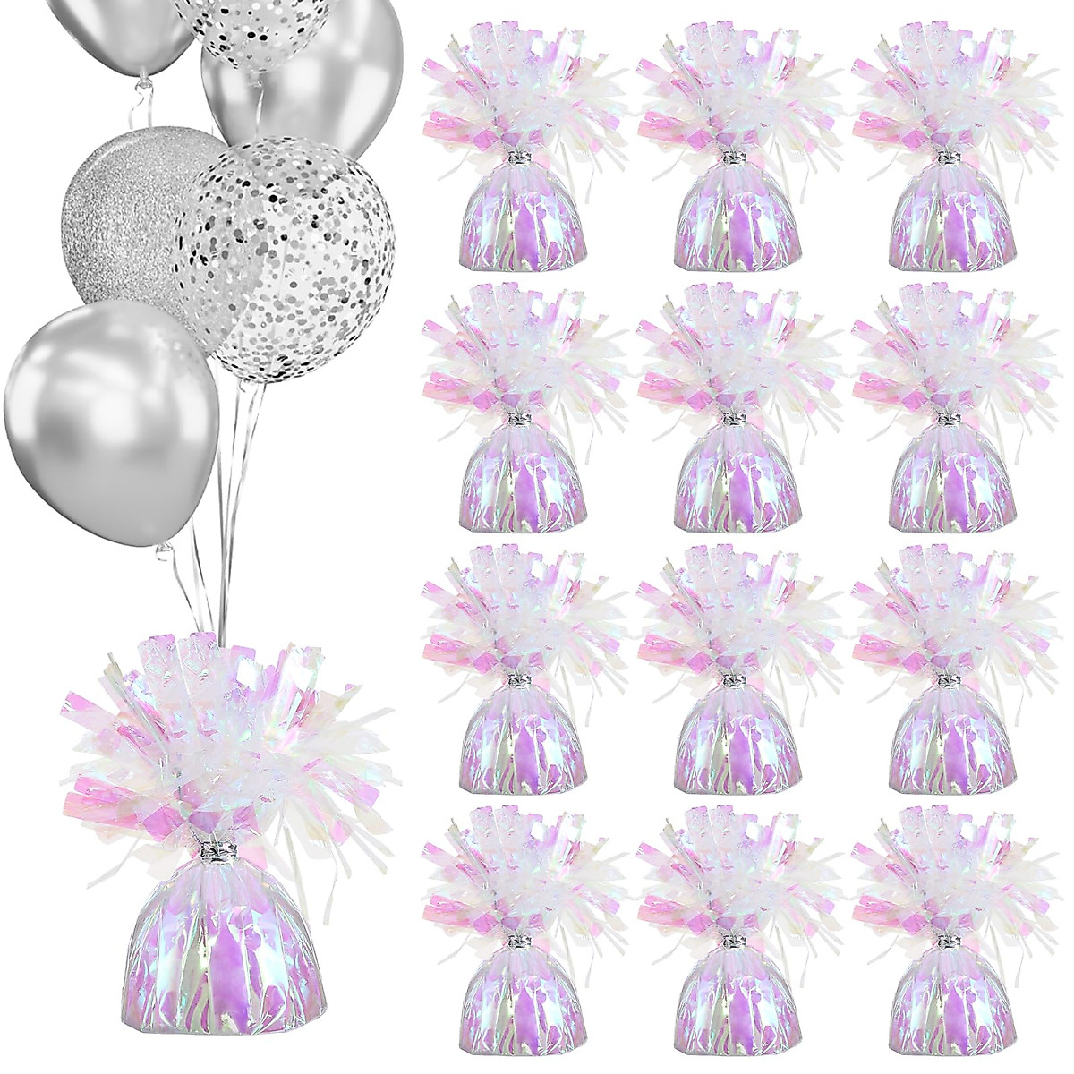 PAPER FAIR Ombre Iridescent Heavy Solid Balloon Weights Pack of 12, Table Centerpiece DIY Décor for Bridal Shower, Party Decoration, (5 oz, 4.7 inches Tall) Balloon Anchor for Helium Balloon