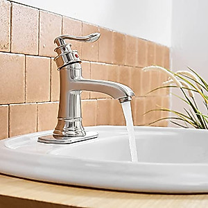 Bathfinesse Brushed Nickel Bathroom Faucet Bathroom Sink Faucets&Parts with Pop Up Drain Assembly Vanity Bath Deck Mount Single Handle Single Hole Commercial Trough Stream Water Supply Lines Lead-Free