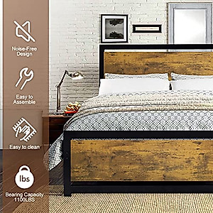 Codesfir Full Size Bed Frames with Wood Headboard and Footboard, Heavy Duty Platform Bed Frame with Storage, No Box Spring Needed, Solid and Stable, Noise Free, Easy Assembly, Vintage Brown
