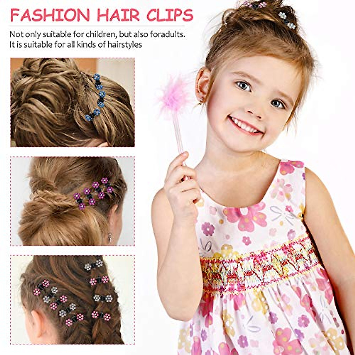 Syhood 96 Pieces Mini Hair Claw Clips, Rhinestone Mini Flower Hair Clips, Metal Clamps, Mix Colored Flower Accessories for Women Girls