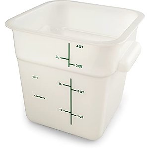 Carlisle FoodService Products Squares Square Food Storage Container with Stackable Design for Catering, Buffets, Restaurants, Plastic, 4 Quarts, White