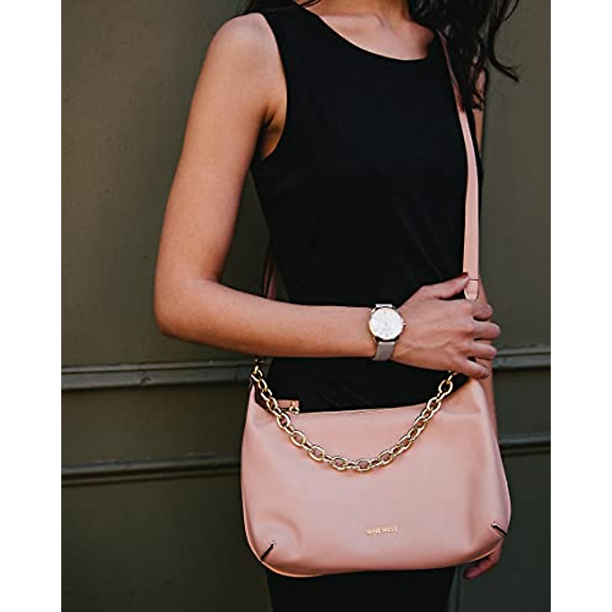 Nine West Women's NW/1994RGGY Rose Gold-Tone and Grey Strap Watch