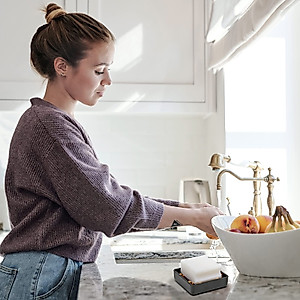 Wooden Bamboo Square Soap Dishes for Bar Soap Holder for Shower with Drain for Bathroom Small Soap Dish Detachable（Double Pack Right Angle Black）