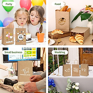 Moretoes 150pcs Paper Bags, 5.25x3.2x8 Inches Kraft Paper Bags, Small Brown Gift Bags with Handles Bulk, Retail Bags for Small Business, Shopping, Merchandise, Birthday Wedding Party Favor Bags