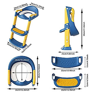 YMINA Potty Training Seat for Kids Toddlers Potty Training Toilet with Handles & Step Foldable Adjustable Comfortable and Anti-Slip Pad for Girls and Boys (Blue)