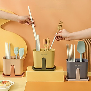 JTJMJTJ Plastic Cutlery Storage Organizer with Draining Tray - Kitchen Cabinet Divided Pantry Basket for Forks, Knives, Spoons (Purple,1 pack)