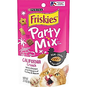Purina Friskies Made in USA Facilities Cat Treats, Party Mix California Crunch With Chicken - (10) 2.1 oz. Pouches
