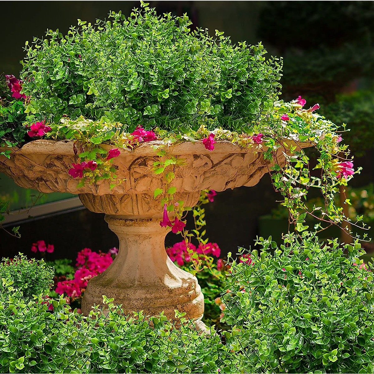 Little Chain 8PCS Artificial Fake Outdoor Plants Flowers UV Resistant Faux Flowers Indoor Outside for Decoration, Hanging Planter Wedding Garden Patio Office Home Decor, Green, Red