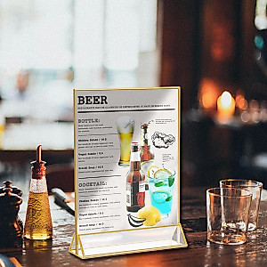 Cashger 8.5X11 Clear Sign Holder, Wedding Table Sign Double Sided Holder, Set of 6 Clear Acrylic Frames with Gold Border for Menus, Numbers, and Decor