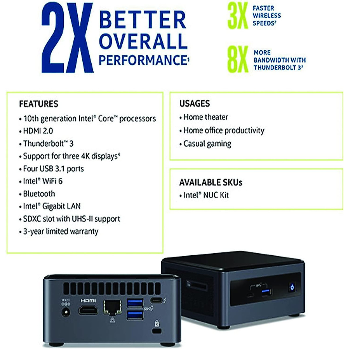 Intel NUC 10 Mini Performance Kit (32GB RAM, 1TB SSD, Core i7-10710U, UHD Graphics) Booksize Business Home Gaming PC Desktop, RJ45, Wi-Fi 6, 3-YR Warranty, IST Cable, Win 11 Pro, BXNUC10i7FNHN