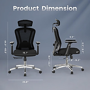 Farini Office Chair Ergonomic Desk Chair, High Back Office Chair with Wheels, Home Office Chair for Heavy People, Office Chair Adjustable Seat Depth, 3D Armrests and Adjustable Headrest, Black