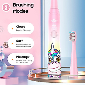 DADA-TECH Kids Electric Toothbrush Rechargeable Pink Age 3+ (Unicorn and Dog)