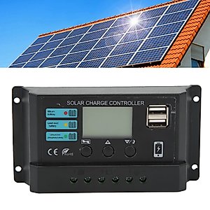 YYQTGG PV Charging Controller, 12V 24V Less Interference 5V 3A USB Output Solar Panel Controller for Lithium Battery(30A)Solar Charger Controller Intelligent Regulator