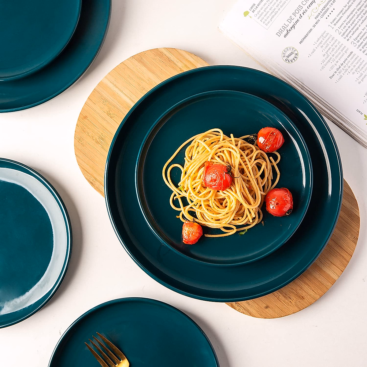 AmorArc Ceramic Plates Set of 6, 8.0 Inch Round Stoneware Salad Plates Use for Dessert, Salad, Appetizer etc,Microwave and Dishwasher Safe, Scratch Resistant Small Deep Dinner Plates-Green