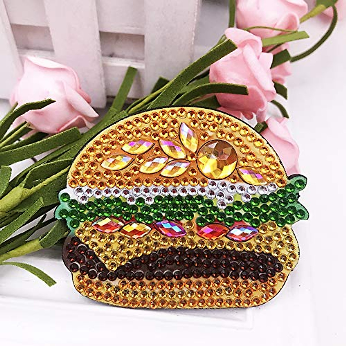 4pcs DIY Refrigerator Magnet Sticker Diamond Painting Kits Full Drill Special Shaped Fridge Magnet Decals for Office Cabinet Refrigerator Whiteboard Notes Memos Photos Gift (Burger Fries Food)