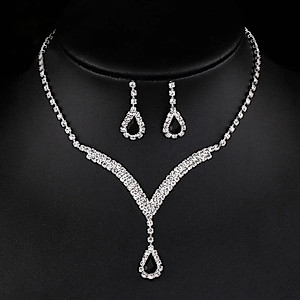 JWICOS Bridal Necklace Earrings Set Crystal Wedding Jewelry Set Rhinestone Choker Necklace for Women (Black)