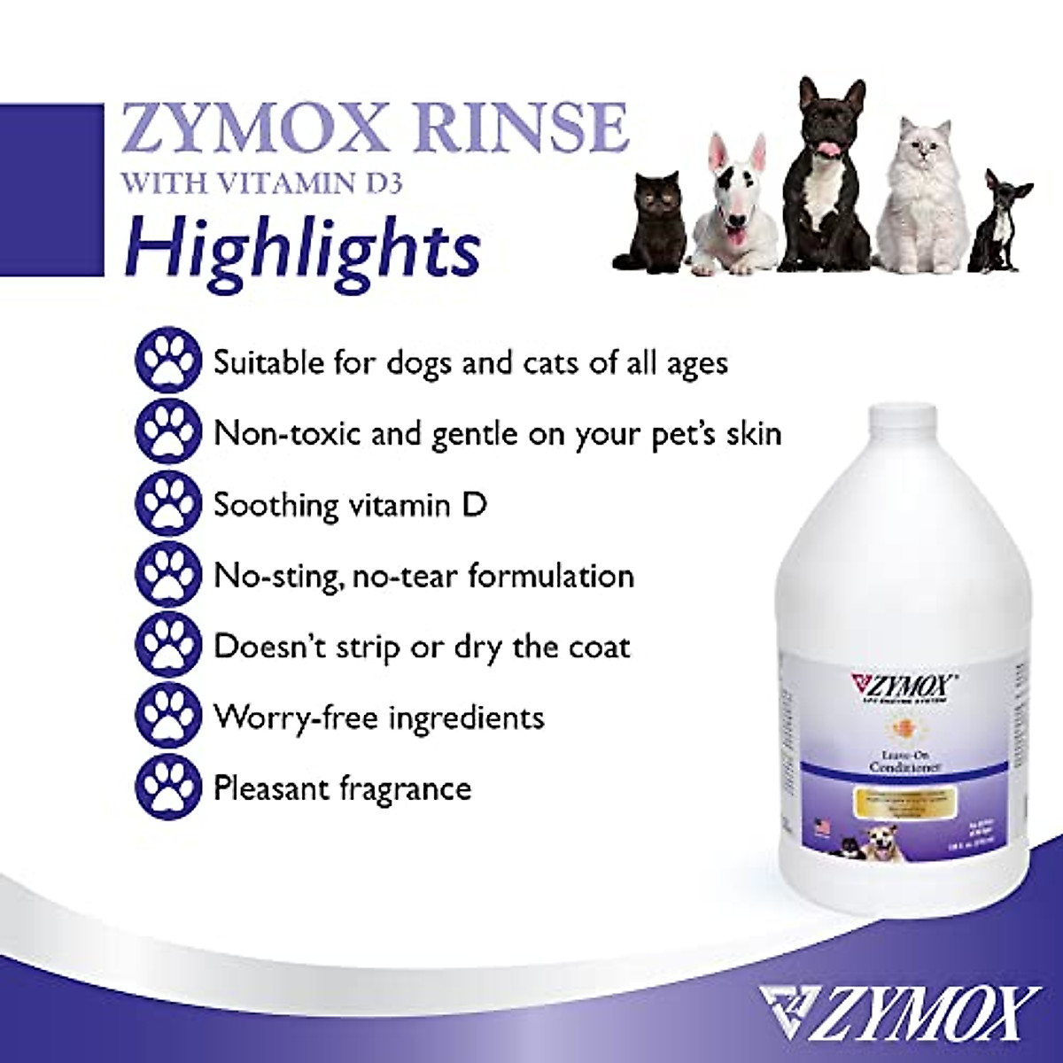 ZYMOX Leave-in Conditioner with Vitamin D3 for Cats & Dogs, 1gal
