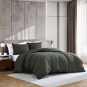 Kenneth Cole - King Duvet Cover Set, Soft Waffle Textured Bedding with Matching Shams, Cozy Home Decor with Button Closure, Oeko-Tex Certified (Solid Waffle Green, King)