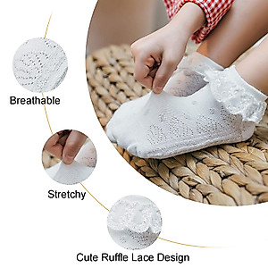 Mini angel Baby Lace Socks Newborn Girls Eyelet Lace Ruffle Frilly Ankle Socks Soft Cotton Dress Socks with Box Gift Set,6 Pairs,White/Cream/Pink/Grey/Light Green/Purple,0-3 Months