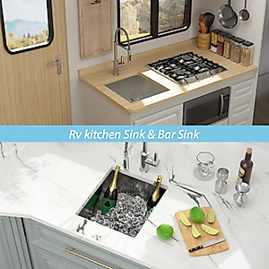 Kichae 15x17 Inch Stainless Steel Bar Prep Sink Undermount Single Bowl 16 Gauge Stainless Steel RV Kitchen Sink Round Corner Sink