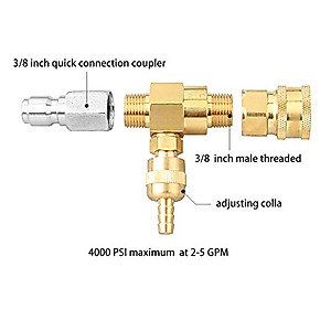 Sooprinse Chemical Injector Kit for High Pressure Washer, 4000 PSI Adjustable Soap Dispenser with a 1/4 Inch Black Soap Nozzle and Teflon Tape,16 Ft Siphon Hose, 3/8 Inch Quick Connect