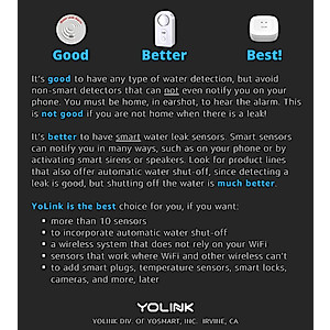 Smart Water Leak Sensor 3 Pack, YoLink 1/4 Mile World's Longest Range Wireless Water Sensor Works with Alexa IFTTT, Water Leak Detector with App Notifications, Remote Monitoring - YoLink Hub Required