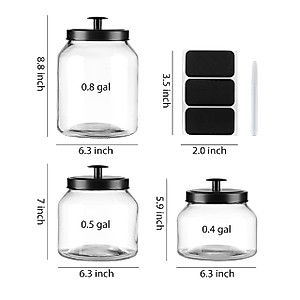 Clear Glass Kitchen Canister Set, Cookie Jar, Food Storage Container, Bathroom Jar with Metal Airtight Lid (Black)