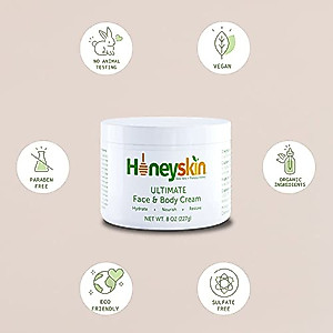 Hydrating Face Moisturizer for Women and Men with Manuka Honey and Coconut Oil - Face Cream and Body Lotion for Dry Skin, Eczema Cream, Psoriasis Cream - Rosacea Treatment for Face - Made In USA (8oz)