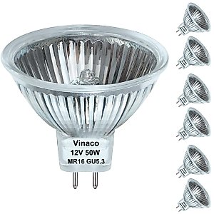 Vinaco MR16 Halogen Bulb 50W 12V, 6 Pack MR16 Bulb Dimmable, Long Lasting MR16 GU5.3 50W Bulb, 2800K MR16 Warm White with GU5.3 Base, Halogen MR16 50W for Landscape, Track Lights, and Fiber Optics
