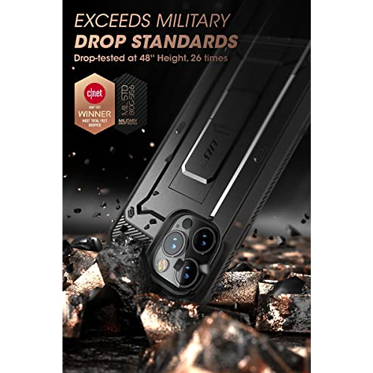 SUPCASE Unicorn Beetle Pro Case for iPhone 14 Pro 6.1", with Built-in Screen Protector & Kickstand & Belt-Clip Heavy Duty Rugged Case (Black)