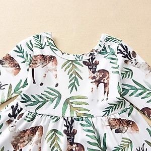 Aalizzwell Toddler Little Girls Ruffle Flare Tunic Dress Top Red Leggings Pants Fall Winter Deer Outfit Set Clothes (White, 3T)